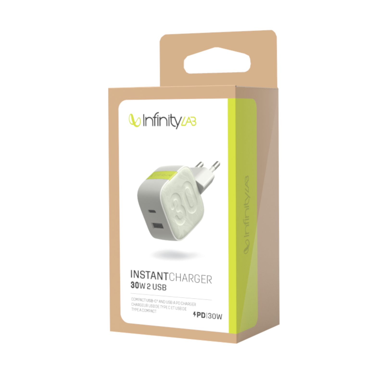 InstantCharger 30W 2 USB | Chargeur USB de type C et USB de type A compact